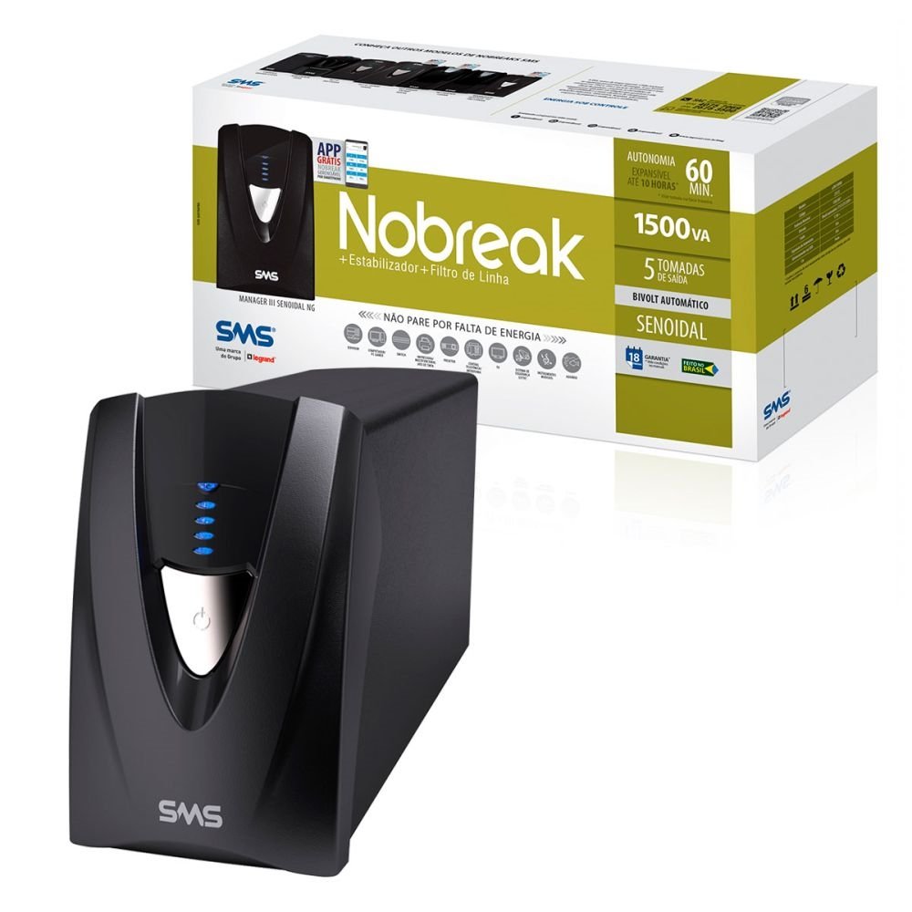 Nobreak 1500VA SMS Manager III Entrada Bivolt Saída 115V Senoidal Puro ...