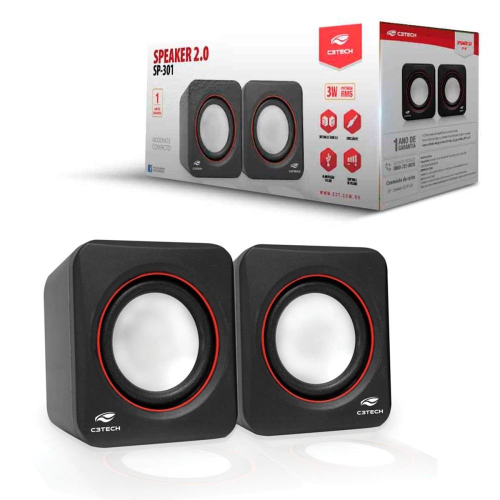 Caixa de Som C3Tech SP-301BK, 2.0, P2 3,5mm, Preto | eFácil