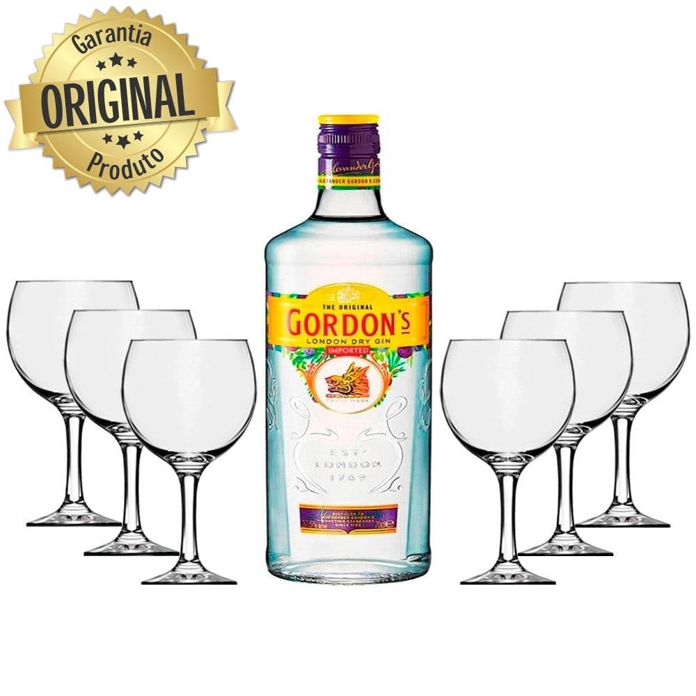 Kit : Gin Importado Gordon's 750Ml + 6 Taca Nadir Gin Tonica 7948 600ml ...