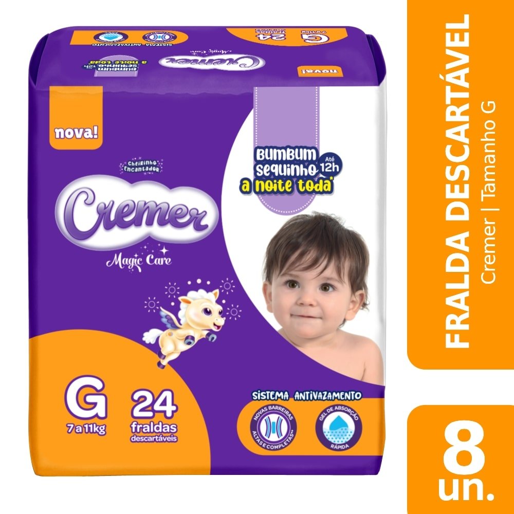 Fralda Descartável Cremer Disney Jumbo Tamanho G - 8 Pacotes com 24 ...