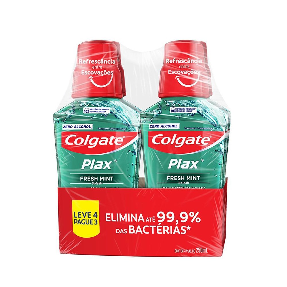 Enxaguatório Bucal Colgate Plax Fresh Mint 250ml Embalagem com 4 ...