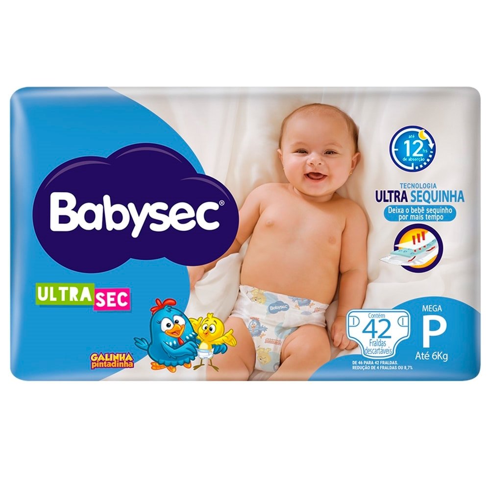 Fralda Descartável Babysec Ultra Mega Galinha Pintadinha Tamanho P - 6 ...