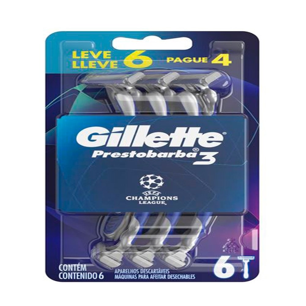 Aparelho Prestobarba 3 Uefa Champions Embalagem com 6 Unidades | eFácil