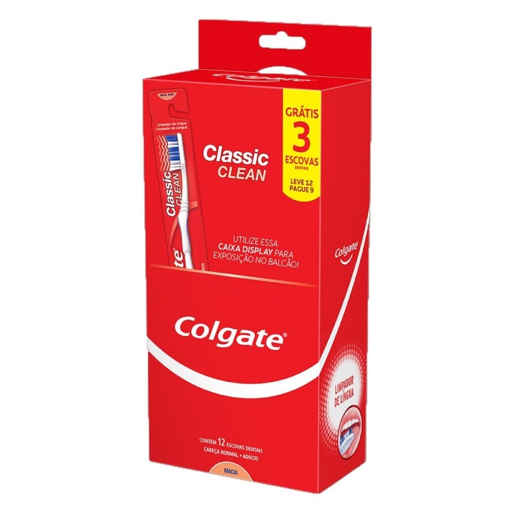Escova Dental Colgate Classic Clean Macia Embalagem com 12 Unidades ...