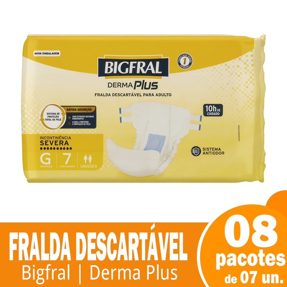 Fralda Descartável Geriátrica/Adulto Bigfral Derma Plus Tamanho G - 8 ...