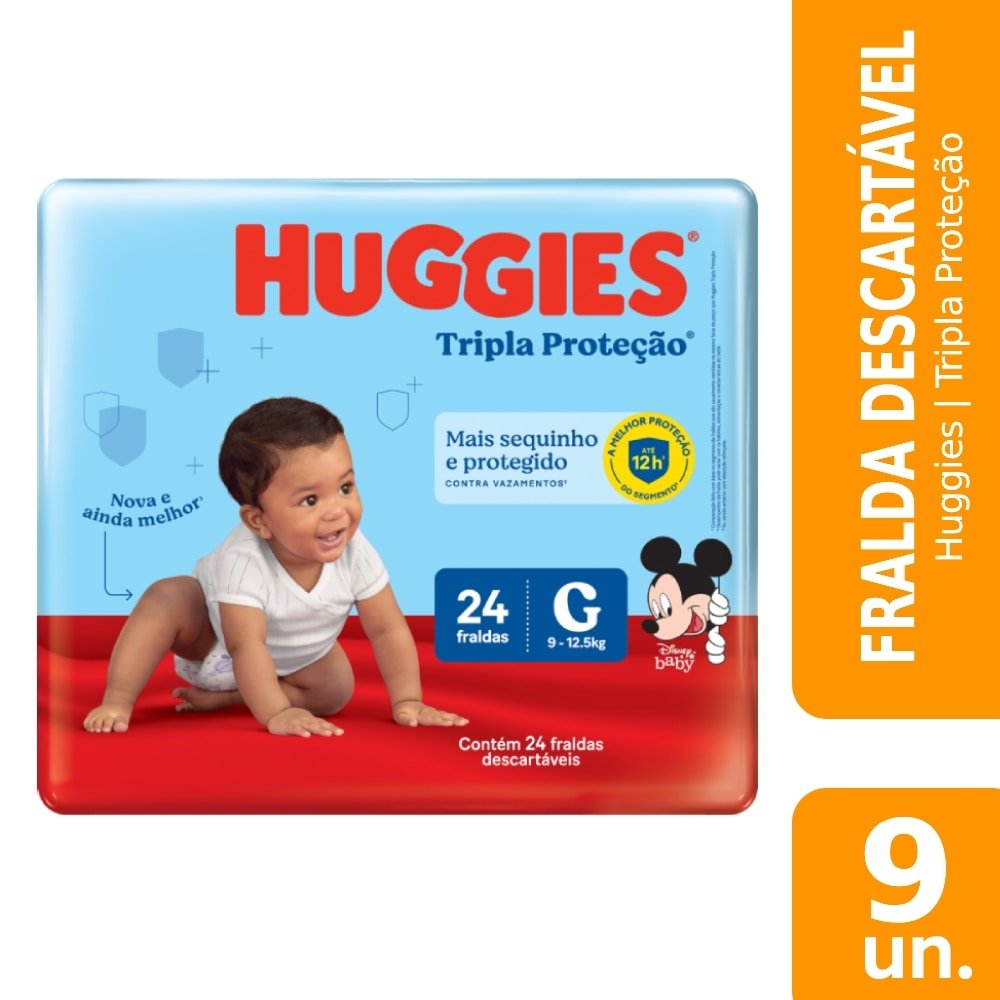Fralda Descartável Huggies Tripla Proteção Jumbo Tamanho G - 9 Pacotes ...