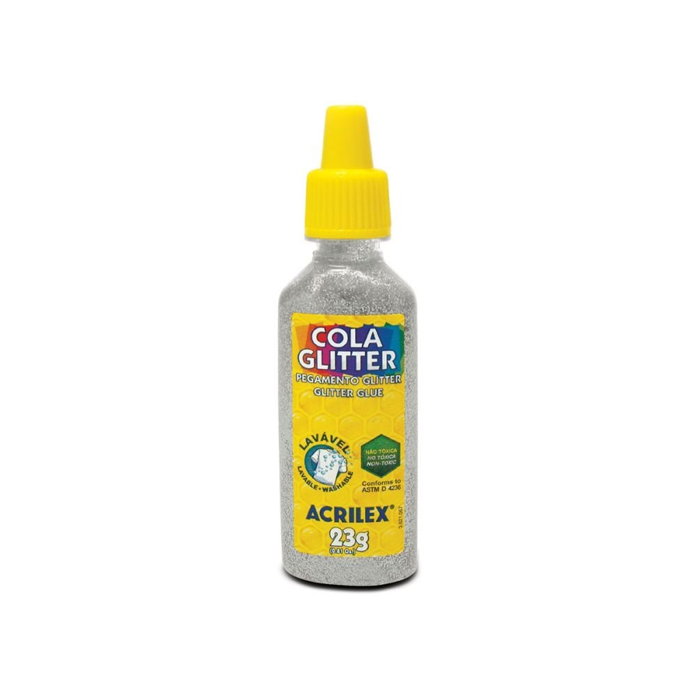 Cola Glitter, 23 G, Conjunto Com 12 Unidades, Acrilex - Prata | eFácil