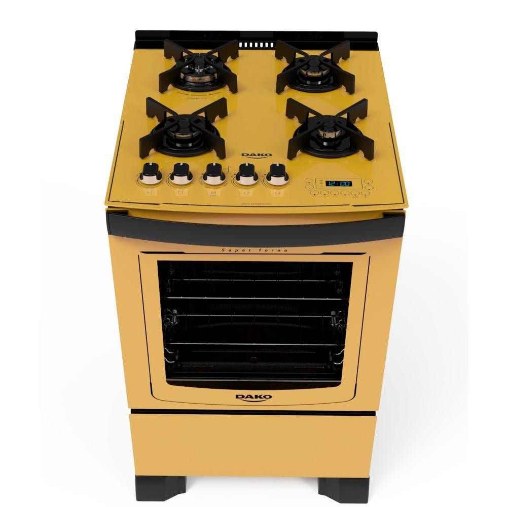 Fogão Dako Amarelo 4 bocas com mesa de vidro Dakolors Bivolt | eFácil