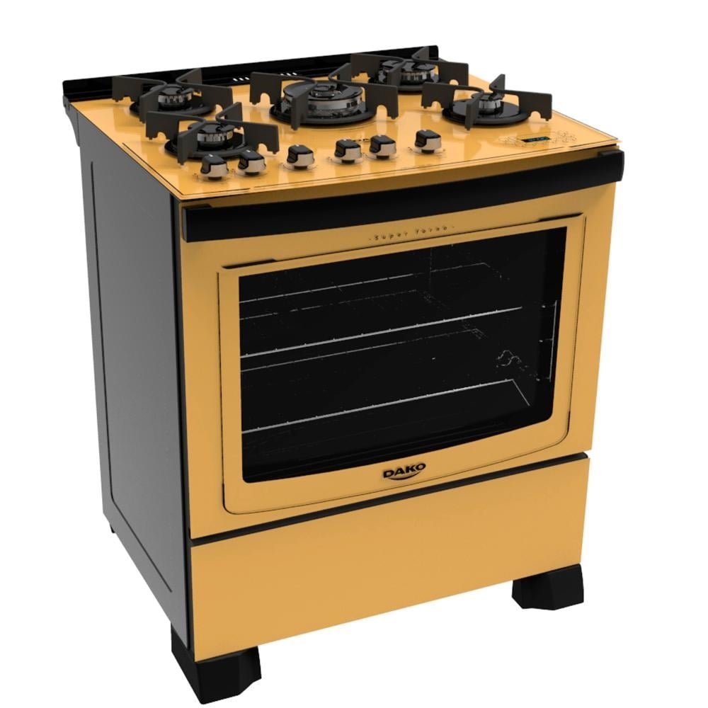 Fogão Dako Amarelo 5 bocas com mesa de vidro Dakolors - Bivolt | eFácil