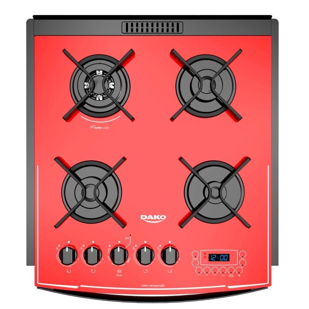 Fogão Embutir Dako Vermelho 4 bocas mesa de vidro Dakolors - Bivolt | eFácil