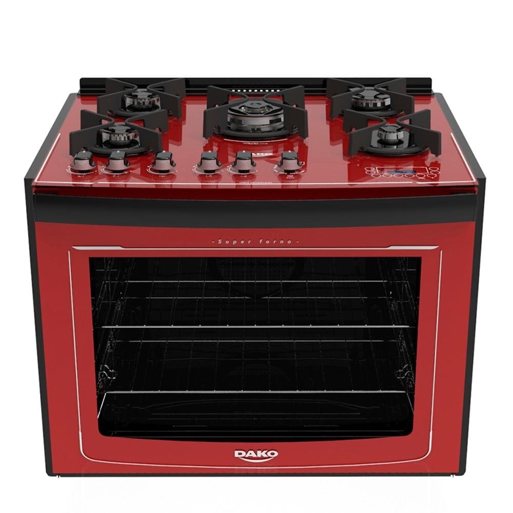 Fogão Embutir Dako Vermelho 5 bocas mesa de vidro Dakolors - Bivolt | eFácil