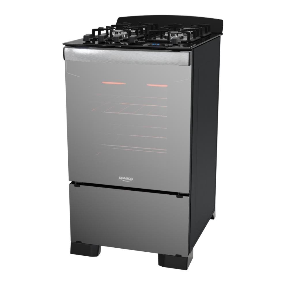 Fogão 4 Bocas Preto com Frente em Vidro Espelhado e Timer Digital Dako ...