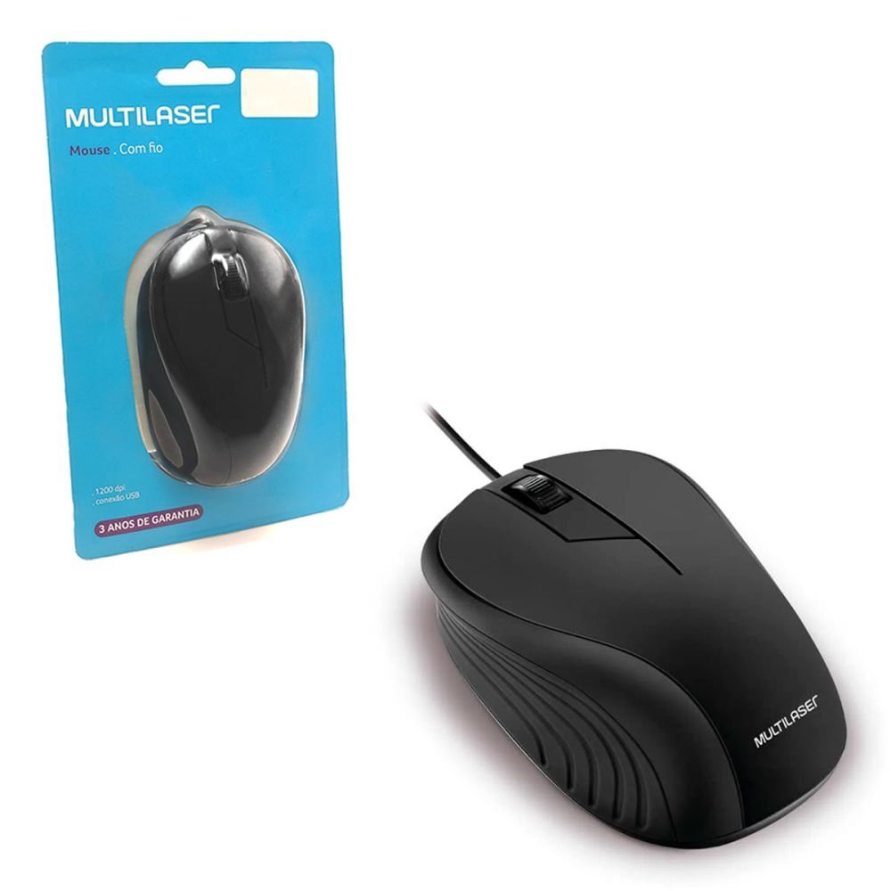 Mouse Multilaser MO222, USB, 1200DPI, Emborrachado, Preto | eFácil