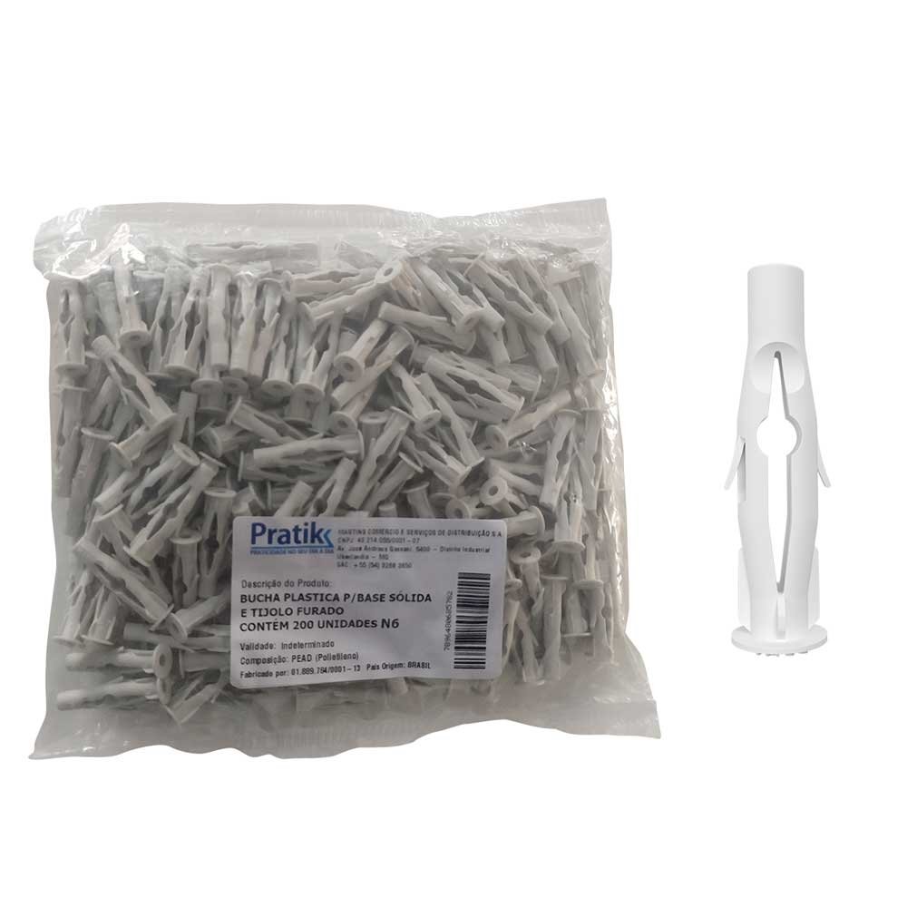 Bucha Plástica Fixação Pratik Base Sólida para Tijolo Furado N6 Branco ...