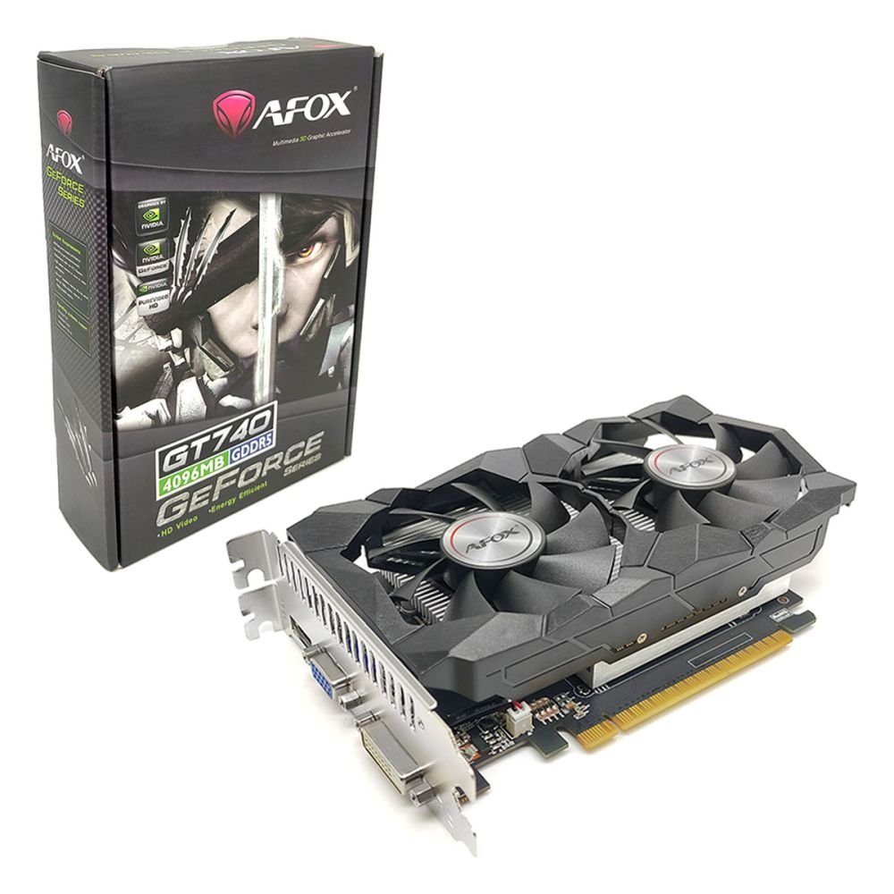 Placa de Vídeo Afox GeForce GT 740, 4GB, GDDR5, 128 Bits, Dual Fan, HDMI/DVI/VGA - AF740 ...