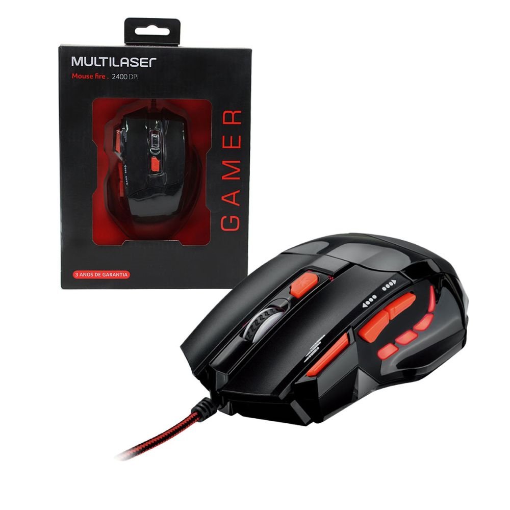 Mouse Gamer Multilaser MO236, USB, 2400DPI, 7 Botões, Preto e Vermelho ...
