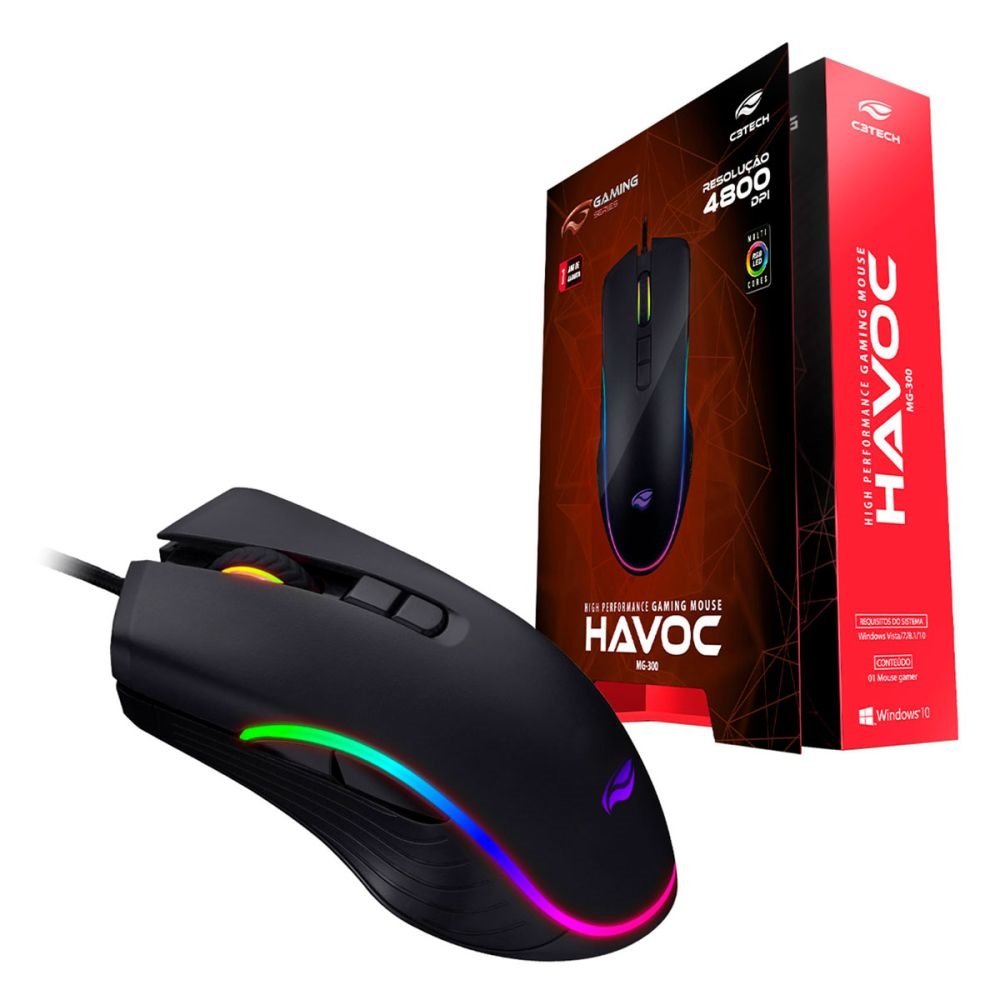 Mouse Gamer C3Tech Havoc MG-300BK, USB, RGB, 4800DPI, Preto | eFácil