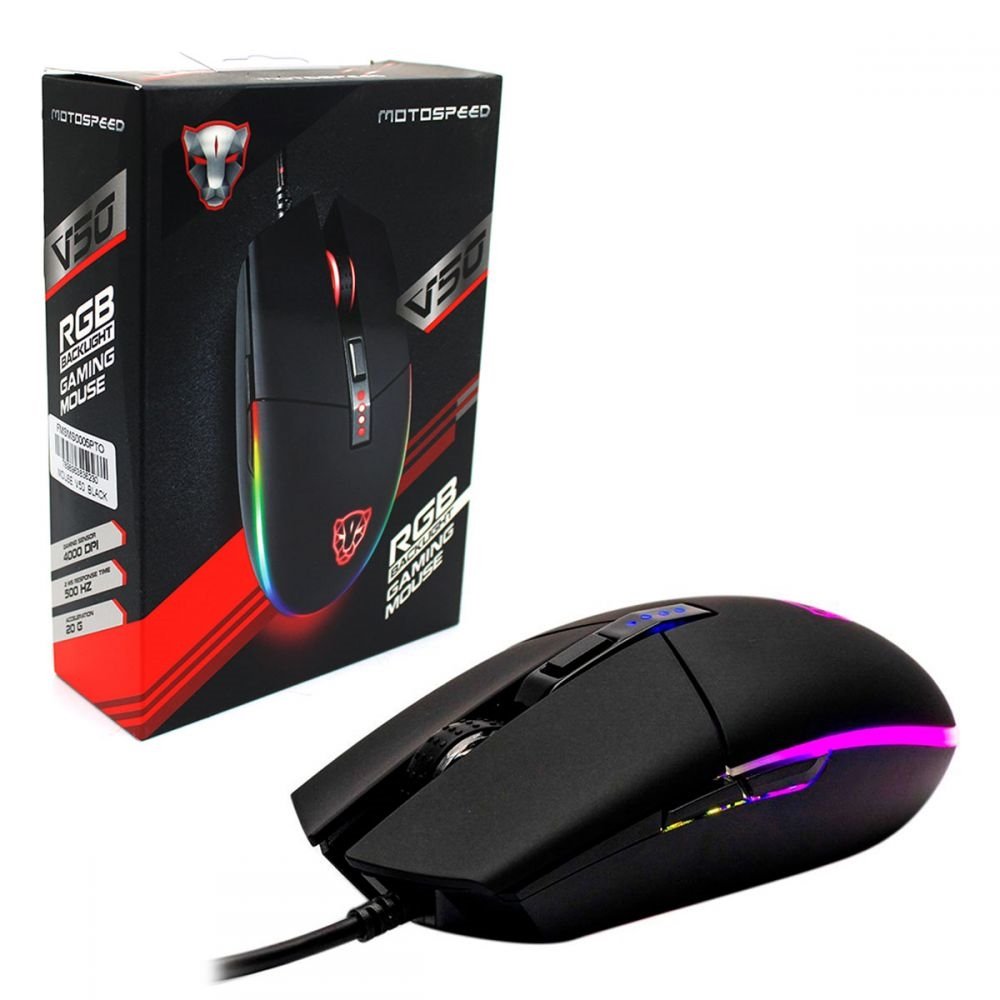 Mouse Gamer Motospeed V50, 4000DPI, RGB, 6 Botões, Preto - FMSMS0005PTO | eFácil