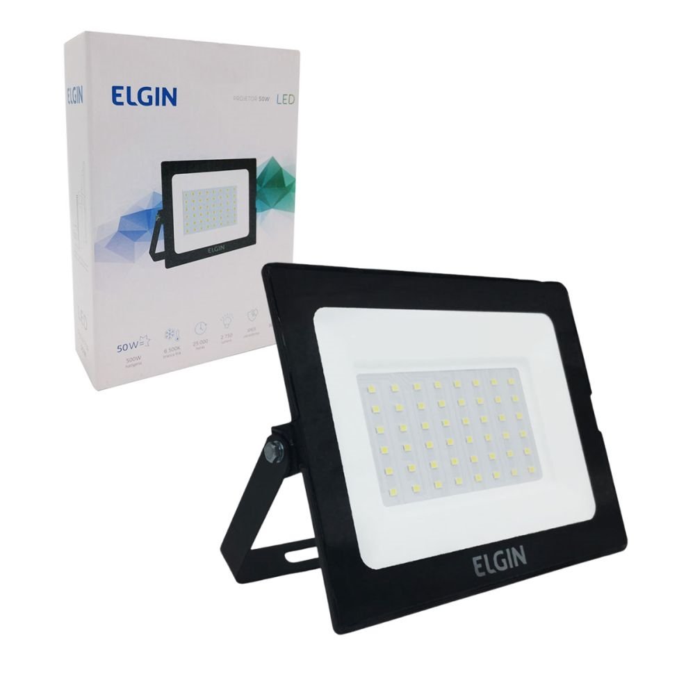Refletor LED Elgin, 50W, 6500K, Bivolt, IP65, Preto - 48RPLED50G00 | eFácil