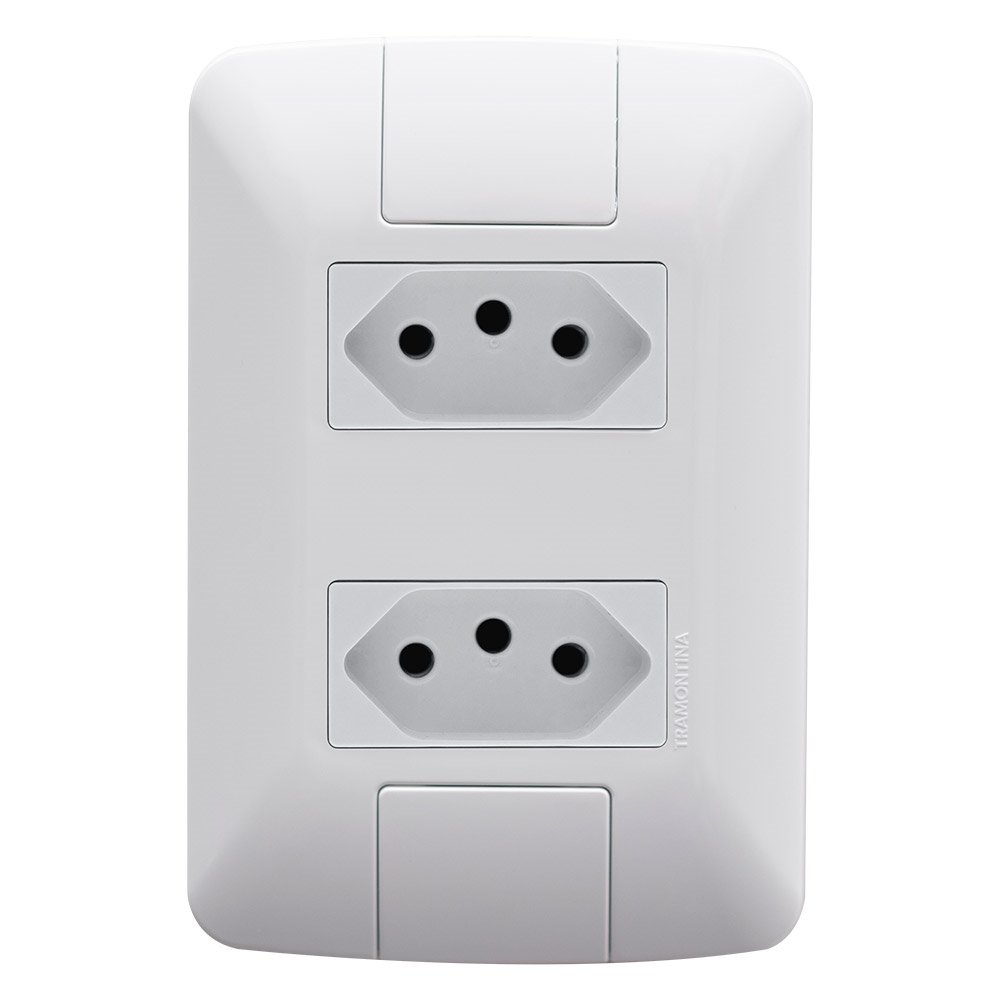 Tomada Aria Tramntina Dupla 2P+T 10A com Placa Branco | eFácil