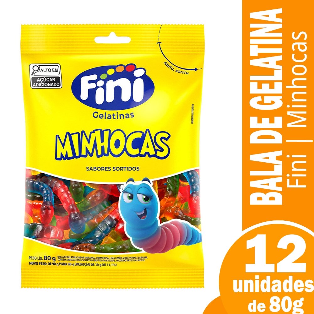 Bala Fini Gelatina Minhoca 90g Embalagem com 12 Unidades | eFácil