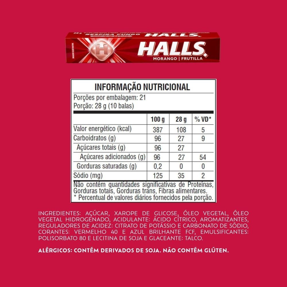 Bala Halls Morango 28g - Embalagem com 21 Unidades | eFácil