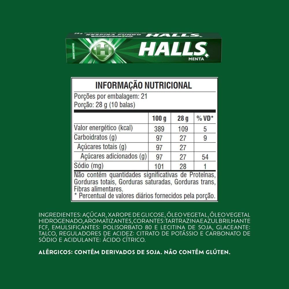 Bala Halls Menta 28g - Embalagem com 21 Unidades | eFácil