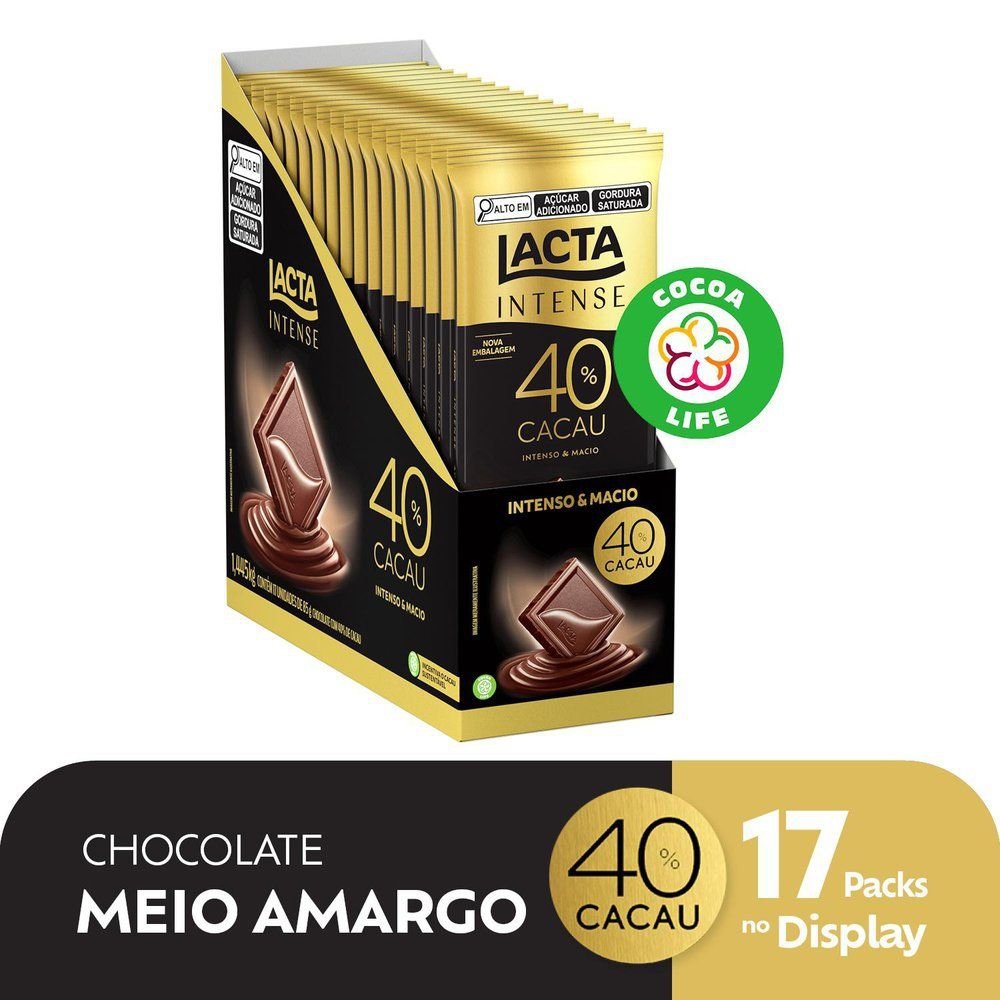 Chocolate Lacta Intense 40% Cacau Original 85g - Embalagem com 17 Unidades | eFácil