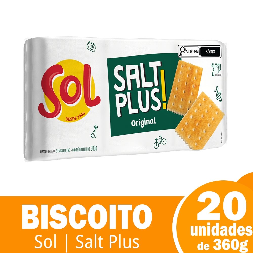 Biscoito Sol Salt Plus Original 360g - Embalagem com 20 Unidades | eFácil