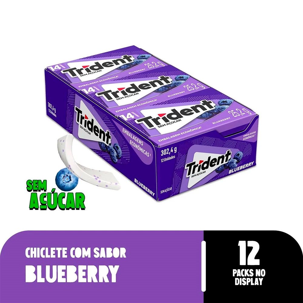 Chicle Trident 14S Blueberry 25g - Embalagem com 12 Unidades | eFácil