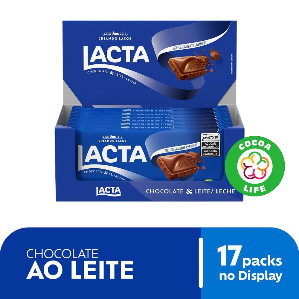 Chocolate Lacta ao Leite 80g - Embalagem com 17 Unidades | eFácil