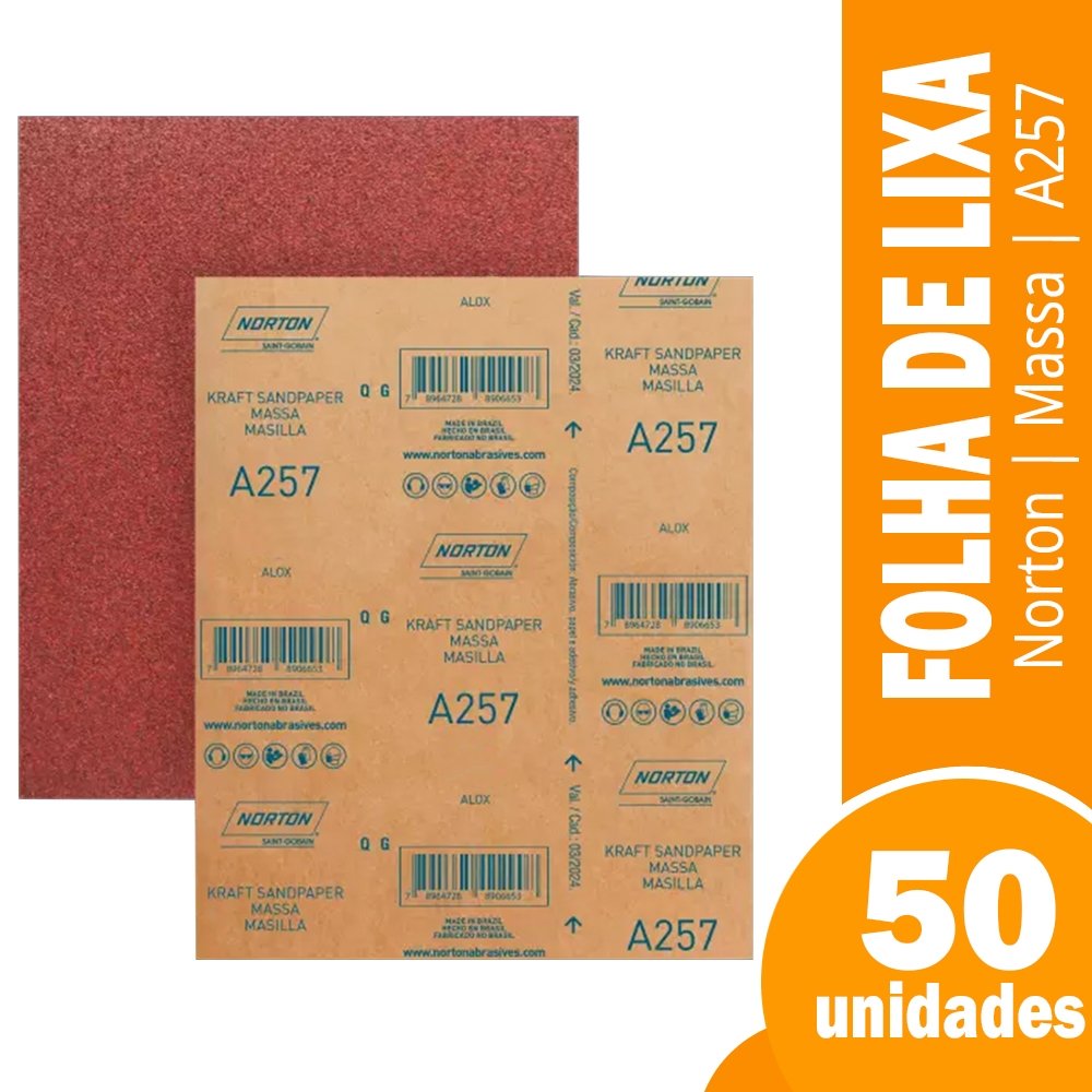 Lixa p/ Massa G180 A257 Emb. c/ 50 Un. Norton - Lixas - eFácil