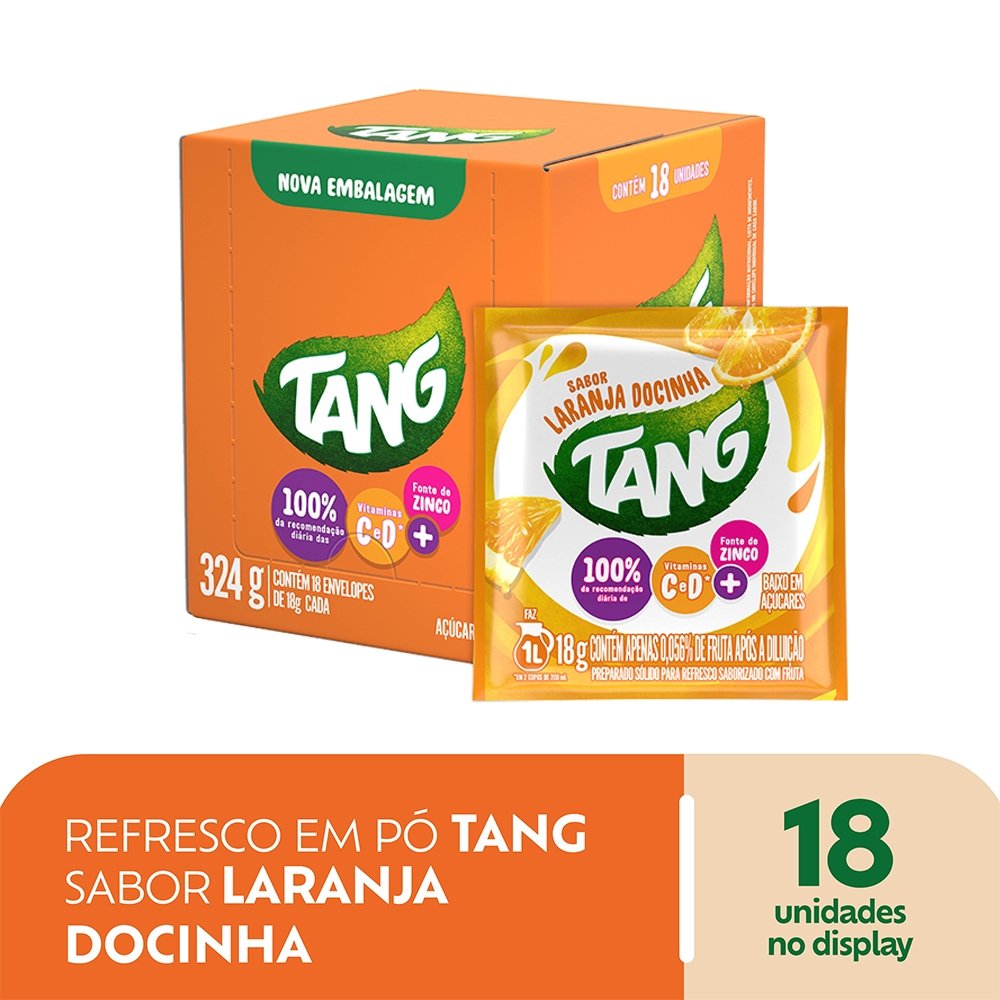 Refresco em Pó Tang Laranja Docinha 18g - Embalagem com 18 Unidades ...