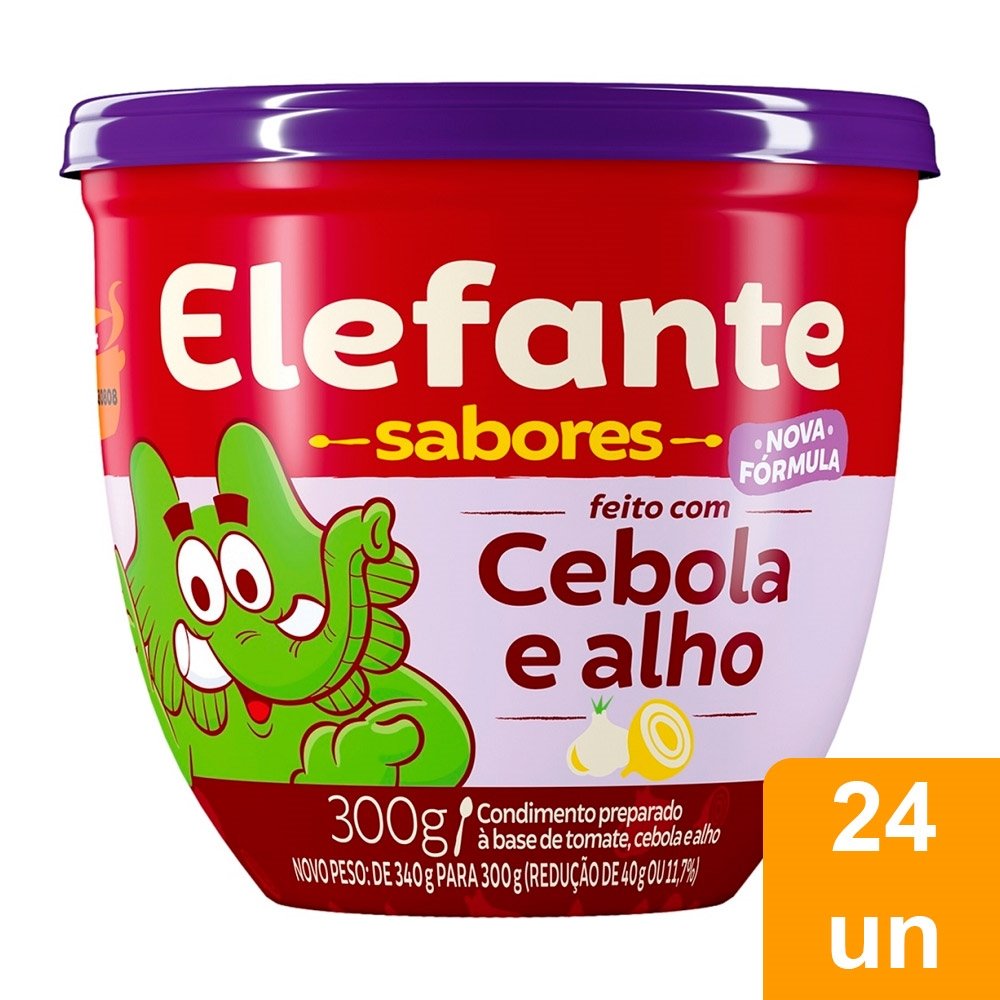 Extrato Elefante Sabores Cebola e Alho Pote 300g - Embalagem com 24 ...
