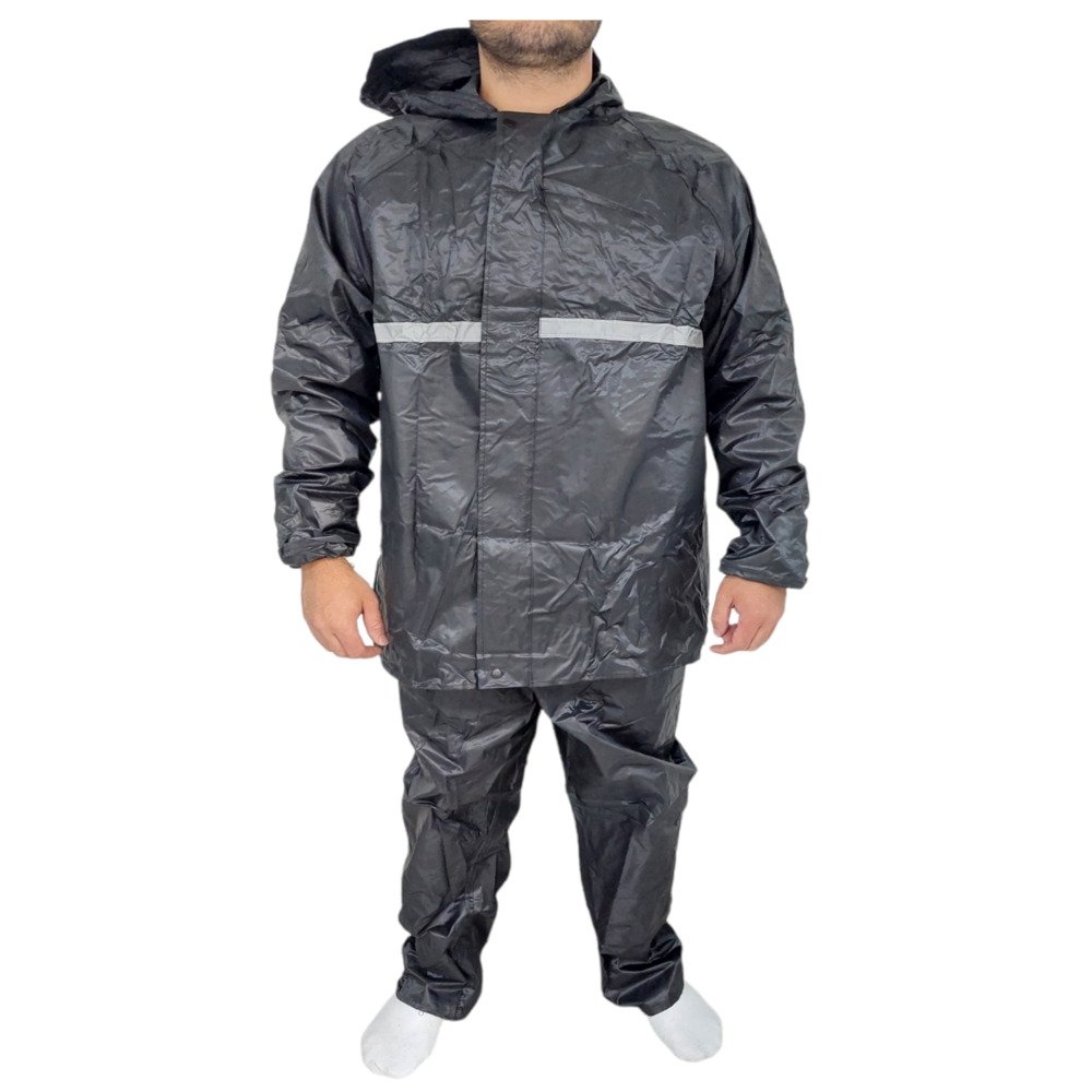 Capa Roupa Chuva Conjunto Jaqueta Calça Motoqueiro Reforçada Cor:Preto ...