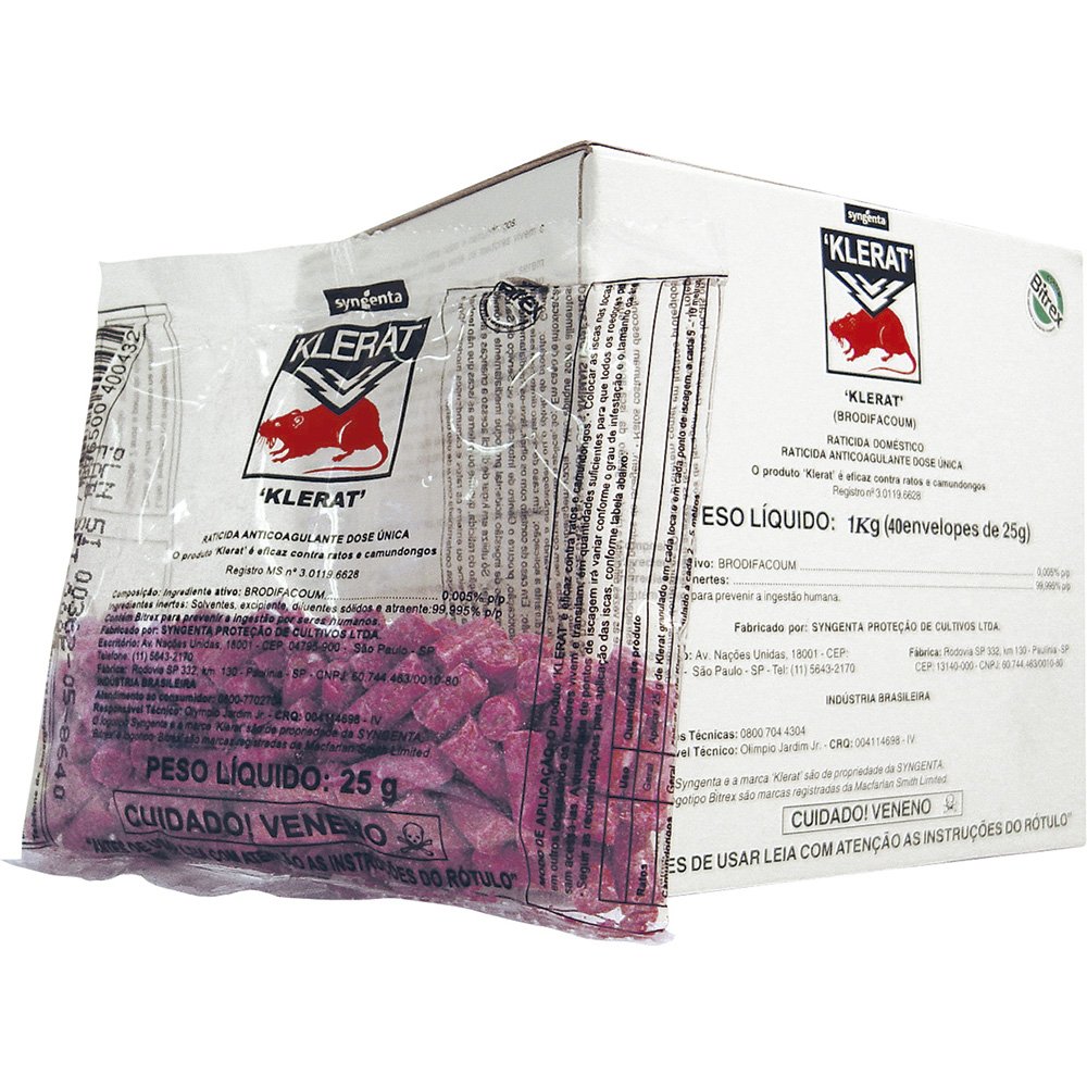 Raticida Granulado Klerat 25g Emb. c/ 40 un. Syngenta - Domissanitário ...