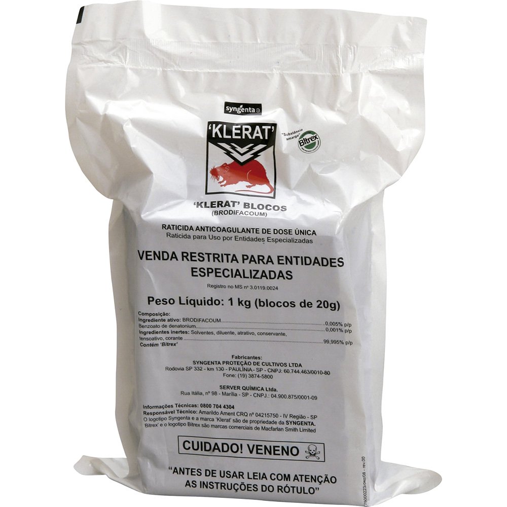 Raticida Klerat Bloco Parafinado 20g com 50 unidades Syngenta ...