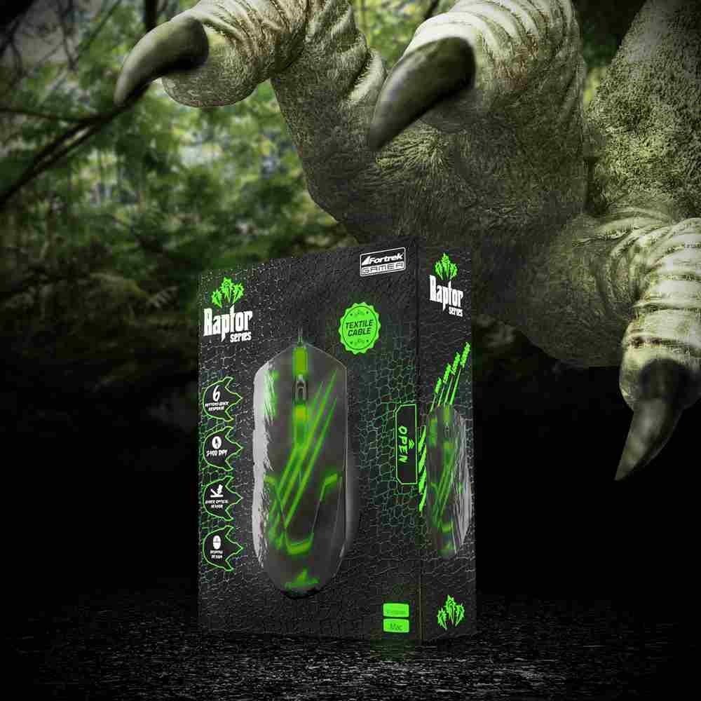 Mouse Gamer USB Raptor OM-801 Preto/Verde Fortrek | eFácil