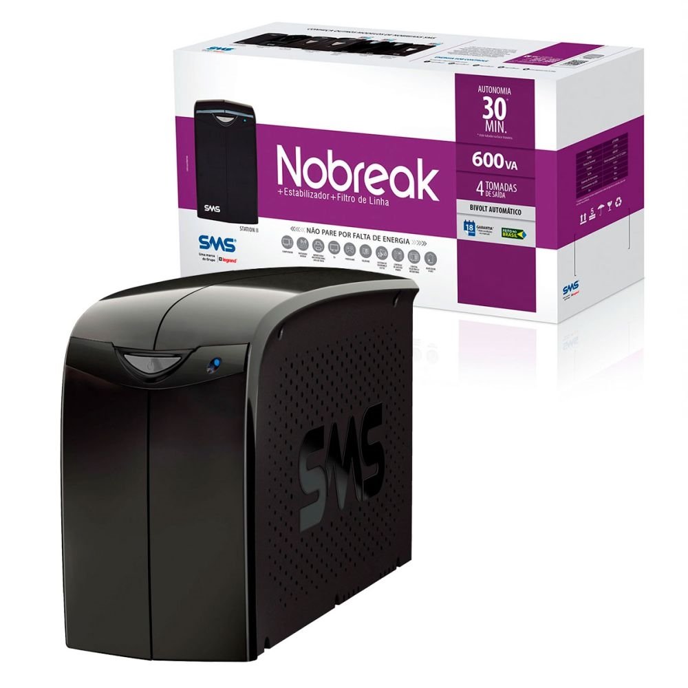 Nobreak 600VA SMS Station II Entrada Bivolt, Saída 115V, 4 Tomadas ...