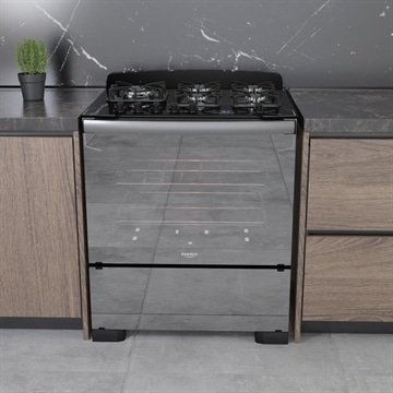 Fogão 5 Bocas Preto com Frente em Vidro Espelhado e Timer Digital Dako ...